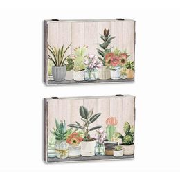 Dekorative Box DKD Home Decor grün Beige Holz MDF Blumentopf Pflanze Zähler (2 Stück)