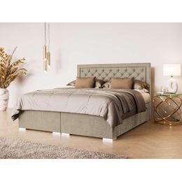 Polsterbett LEONIQUE "SACY mit Matratze und Topper, in 2 Breiten (160 und 180 cm)", grau (taupe), B:182cm H:121cm L:209cm, 100% Polyester, Betten, Boxspringbett mit Kopfteil, Bettkasten, Matratze (BFK/TFK) und Topper