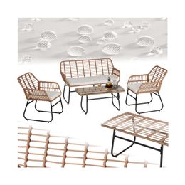TecTake&reg; Rattan Sitzgruppe, f&uuml;r 4 Personen, wetterfestes Rattangeflecht, h&ouml;henverstellbare Kunststofff&uuml;&szlig;e