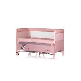 Chipolino Reisebett Relax 2 Ebenen, Vorderseite absenkbar, Seiteneingang, Tasche beige rosa pink