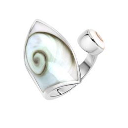 ZEEme Pearls Ring Silber 925 mit wei&szlig;er Muschel 28mm breit