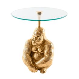 Riess Ambiente riess-ambiente Beistelltisch KONG - 50cm gold Metall Glas Affenfigur Gorilla Skulptur rund