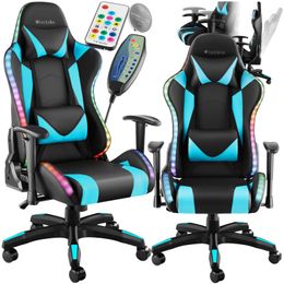 TecTake&reg; Gamingstuhl, ergonomische Form, mit verstellbarer R&uuml;ckenlehne, Kunstlederbezug, abnehmbarer Nacken- und Lendenkissen, dicke Polsterung, Belastbarkeit 120 kg