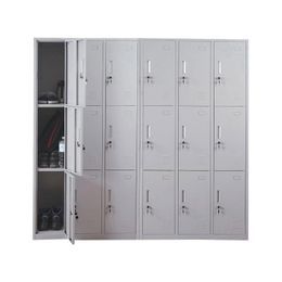 MCW Schlie&szlig;fach Preston T829, Schlie&szlig;fachschrank Wertfachschrank Spind, Metall 9 F&auml;cher, grau