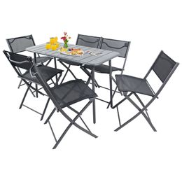 Vcm 7-teilig Balkonm&ouml;bel Set, Gartentisch 110x55 cm mit 6 Klappst&uuml;hlen, Metall & Textilene, wetterbest&auml;ndig, platzsparend f&uuml;r Balkon & Terrasse, Sumila