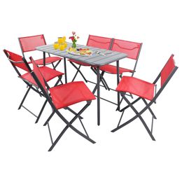 Vcm 7-teilig Balkonm&ouml;bel Set, Gartentisch 110x55 cm mit 6 Klappst&uuml;hlen, Metall & Textilene, wetterbest&auml;ndig, platzsparend f&uuml;r Balkon & Terrasse, Sumila