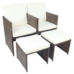 Vcm 4-teilig Gartenm&ouml;bel Set, 2x Gartenstuhl mit Auflagen & 2x Beinauflage, Polyrattan Optik, Metall, wetterbest&auml;ndig, ideal f&uuml;r den Balkon oder Terrasse - Raloso