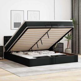 vidaXL Ottoman-Bett mit Matratzen Schwarz 200x200 cm Kunstleder