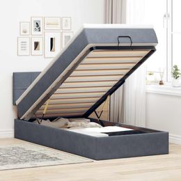 vidaXL Ottoman-Bett mit Matratze & LEDs Dunkelgrau 100x200 cm Samt