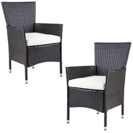 Casaria Polyrattan Gartenstuhl 2er-Set Braun/Creme stapelbar