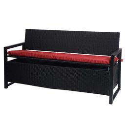 Poly-Rattan 3er Sitzbank MCW-F39, Gartenbank Truhenbank, Staufach Aufbewahrung Sitzkissen ~ anthrazit, Kissen bordeaux