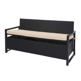 Poly-Rattan 3er Sitzbank MCW-F39, Gartenbank Truhenbank, Staufach Aufbewahrung Sitzkissen ~ anthrazit, Kissen beige