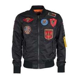 Bomberjacke Top Gun "TG2024001", Herren, Gr. 52L, schwarz, Oberstoff: 100% Nylon / Futter: 100% Polyester / Strick: 100% Polyester / Kragen: 100% Polyester, Jacken