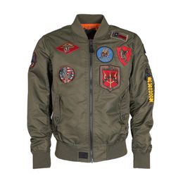 Bomberjacke Top Gun "TG2024001", Herren, Gr. 52L, grün (olive), Oberstoff: 100% Nylon / Futter: 100% Polyester / Strick: 100% Polyester / Kragen: 100% Polyester, Jacken