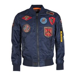 Bomberjacke Top Gun "TG2024001", Herren, Gr. 56XXL, blau (navy), Oberstoff: 100% Nylon / Futter: 100% Polyester / Strick: 100% Polyester / Kragen: 100% Polyester, Jacken