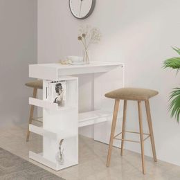 vidaXL Bartisch mit Regal Hochglanz-Weiß 100x50x101,5 cm