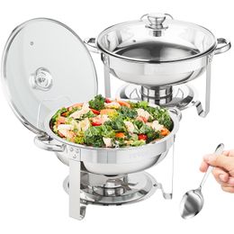 VEVOR 2 Stk. Chafing Dish Profi Set Wärmebehälter Edelstahl + Glas Buffet Set Rund 2 x 3,5 L, 33,5 x 33,5 x 7 cm Jeder Behälter, Speisewärmer für Buffets, Familienfeiern, Bankette, Hochzeiten usw.