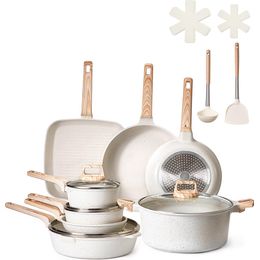 VEVOR Induktions-Kochgeschirr-Set (19-teilig), Antihaft-Pfannen zum Braten, Soßenzubereiten und Kochen in Wohnmobilküchen (weiß)