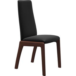 Polsterstuhl stressless "Laurel", schwarz (schwarz batick, walnuss), B:57cm H:92cm T:59cm, Leder BATICK: BATICK ist ein leicht korrigiertes, durchgefärbtes und genarbtes Möbelleder, bei dem die meisten Unebenheiten und Spuren in der Regel entfernt wurden., Stühle, Low Back, Größe L, mit abgerundeten Beinen in Walnuss
