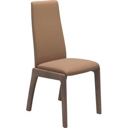 Polsterstuhl stressless "Laurel", braun (latte batick, walnuss), B:57cm H:92cm T:59cm, Leder BATICK: BATICK ist ein leicht korrigiertes, durchgefärbtes und genarbtes Möbelleder, bei dem die meisten Unebenheiten und Spuren in der Regel entfernt wurden., Stühle, Low Back, Größe L, mit abgerundeten Beinen in Walnuss