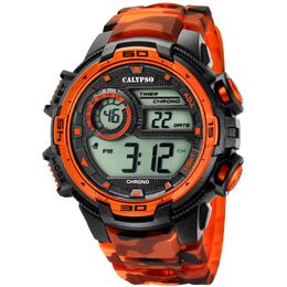 Calypso Watches Chronograph »X-Trem« Armbanduhr, Quarzuhr, Herrenuhr, digital, Datum, Stoppfunktion orange-schwarz Interessanter Herrenchronograph