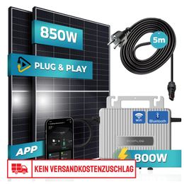 SUNNIVA&reg; 850W Balkonkraftwerk 800W komplett Steckdose - Ecoflow Stream 800W Micro Wechselrichter - PV Solaranlage Komplettset - 2x 425W (850W) Solarmodule - inkl. 5m Kabel - Bluetooth, WIFI