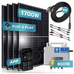 SUNNIVA&reg; 1700W Balkonkraftwerk 800W komplett Steckdose - Ecoflow S 800W Micro Wechselrichter - PV Solaranlage Komplettset, 4x 425W (1700W) Solarmodule, inkl.5m Kabel, Y-Verteiler, Bluetooth, WIFI