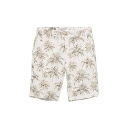 Tom Tailor Herren Regular Chino Shorts mit Palmen-Print, weiß, Palmenprint, Gr. 30