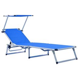 vidaXL Klappbare Sonnenliegen mit Dach 2 Stk. Aluminium Textilene Blau