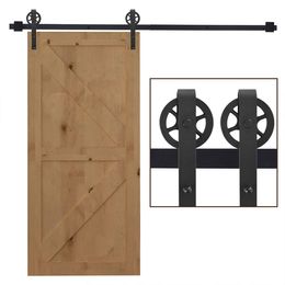 HOMCOM Schiebetüren-Beschlagsatz 200 cm Komplett-Set mit Schienen, Rollen Schwarz