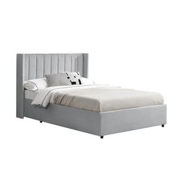 Juskys Polsterbett Savona 140x200 cm mit Stauraum, Lattenrost, Samt-Bezug, bis 250 kg - Hellgrau