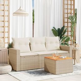 vidaXL 4-tlg. Garten-Sofagarnitur mit Kissen Beige Poly Rattan
