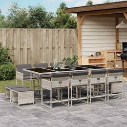 vidaXL 13-tlg. Garten-Essgruppe mit Kissen Hellgrau Poly Rattan