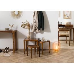 Beistelltisch 3er-Set Sheesham 50x50 / 40x40 / 31,5 x34 dunkelbraun lackiert ANCONA #251