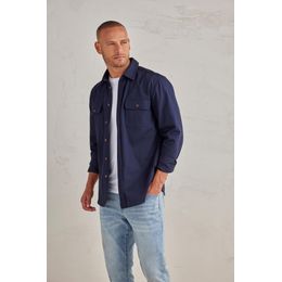 Langarmhemd John Devin, Herren, Gr. XL (43/44), N-Gr, blau (navy), Twill, Obermaterial: 100% Baumwolle, unifarben, l&auml;ssig geschnitten, Rundhals, Manschette, Hemden, Overshirt aus reiner Baumwolle, mit aufgesetzten Taschen