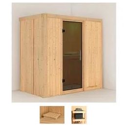 Sauna Karibu "Vada", beige (naturbelassen), ohne Ofen, (ohne Ofen), Saunen, ohne Ofen