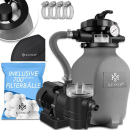 Kesser&reg; Sandfilteranlage Sandfilter + 800g Filterb&auml;lle ersetzen 25kg Filtersand 7-Wege Ventil mit Druckanzeige Poolfilter 10 m&sup3;/h Filteranlage Filterkessel f&uuml;r Pool Schwimmbecken 10.200 L/h