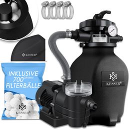 Kesser&reg; Sandfilteranlage Sandfilter + 800g Filterb&auml;lle ersetzen 25kg Filtersand 7-Wege Ventil mit Druckanzeige Poolfilter 10 m&sup3;/h Filteranlage Filterkessel f&uuml;r Pool Schwimmbecken 10.200 L/h