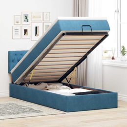 vidaXL Ottoman-Bett mit Matratze & LEDs Dunkelblau 100x200 cm Samt