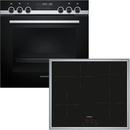 Siemens Induktions Herd-Set "PQ521IB02", Energieeffizienz: A+ (A+++-D), schwarz (edelstahl, schwarz), Herdsets, Backwagen mit ausziehbarer Tür für bequemes Kochen & Backen