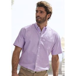 H.I.S. Kurzarmhemd H.I.S "Regular fit", Herren, Gr. XXL (45/46), N-Gr, lila (lila, wei&szlig;), Web, Obermaterial: 100% Baumwolle, gestreift, regular fit, Rundhals, abgesteppte Kante, Hemden, Oxfordhemd kurzarm mit Button-down-Kragen aus reiner Baumwolle, Topseller