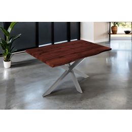 Esstisch 120x80 cm Baumkante Holz Nussbaum-Optik Spider-Gestell Metall silber JOSY