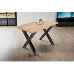 Esstisch 120x80cm Akazie massiv eichenfarben schweizer Kante X-Gestell schwarz DEAN