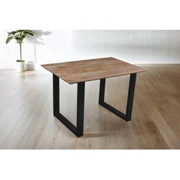 Esstisch 120x80cm Akazie massiv eichenfarben schweizer Kante U-Gestell schwarz DEAN