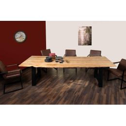 Baumkantentisch Akazie natur mit schwarzen Resin-Adern 220 x 100 cm A-Gestell schwarz POLLY