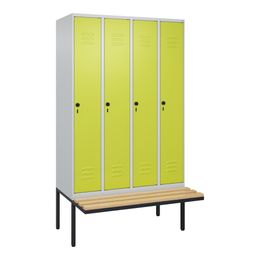 C+P Spind Classic PLUS, Bank, 4 Abteile, 2120x1200x815mm, 7035/0024 Verschluss Sicherheits-Drehriegel 3 Garderobenhaken Sitzbanktyp auskragend ; C + (0800407-40|S10010)