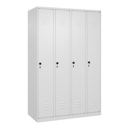 C+P Spind Classic PLUS, 4 Abteile, 1850x1200x500mm, 9016/9016 Verschluss Sicherheits-Drehriegel 4 Garderobenhaken Trennwand mittig ; C + P M&ouml;belsystem (080000-40F|S10022)