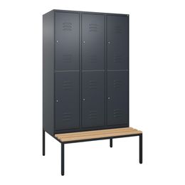 C+P Doppelstock-Spind Classic PLUS, Bank, 3 Abteile, 2120x1200x815mm, 7016/7016 Verschluss Zylinderschloss Sitzbanktyp untergebaut Material Sitzfläche (0803507-32|S10102)