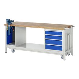 Rau Werkbank mit Fahrgestell 8185, B2000xT700xH880mm, 4x Schublade-TA, 1xSSK (05-8185A6-207B4F.11)