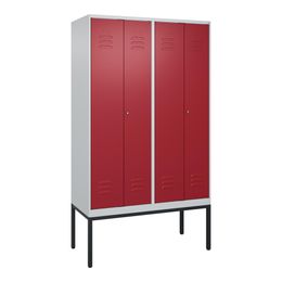 C+P Schwarz-Wei&szlig;-Spind Classic PLUS, Gestell, 4 Abteile, 2120x1200x500mm, 7035/3 Front RAL 3003 Rubinrot Verschluss Zylinderschloss ; C + P M&ouml;belsyste (0800327-40|S10016)